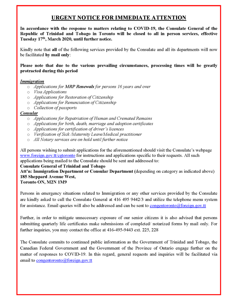 Ministry of Foreign and CARICOM Affairs | Consulate General in Toronto ...
